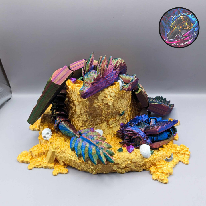 3D Printable Gold Dragon Hoard Display by Kirsten M
