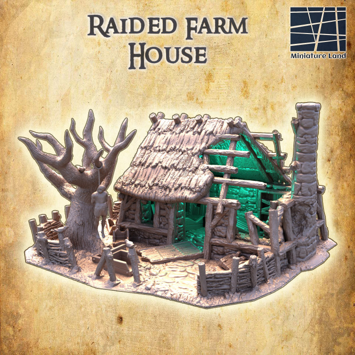 3D Printable Raided Farm House - Tabletop Terrain - 28 MM by MiniatureLand