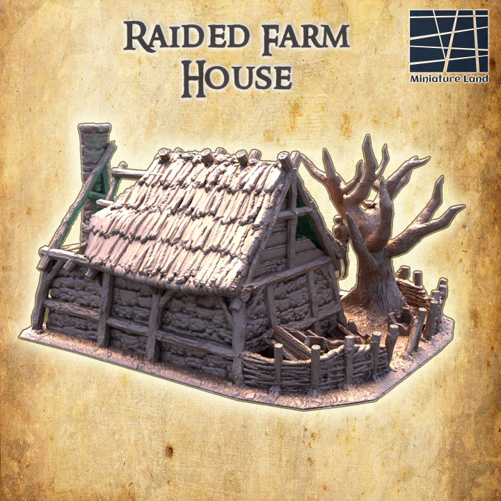 3D Printable Raided Farm House - Tabletop Terrain - 28 MM by MiniatureLand