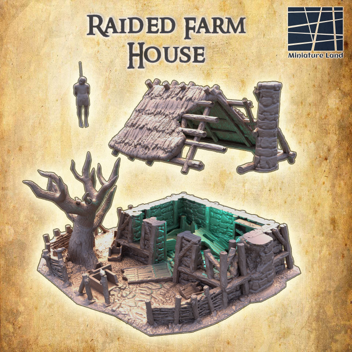3D Printable Raided Farm House - Tabletop Terrain - 28 MM by MiniatureLand