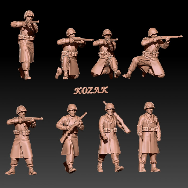3D Printable ww2 us infantry in winter set 1 by Kozak miniatures