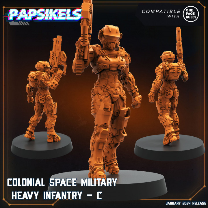 3D Printable HUMAN SPACE MILITARY HEAVY INFANTRY E by PAPSIKELS MINIATURES