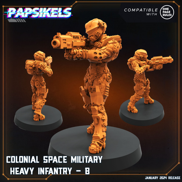 3D Printable HUMAN SPACE MILITARY HEAVY INFANTRY B by PAPSIKELS MINIATURES