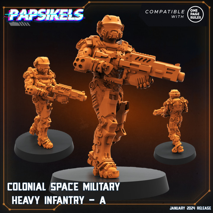 3D Printable HUMAN SPACE MILITARY HEAVY INFANTRY A by PAPSIKELS MINIATURES