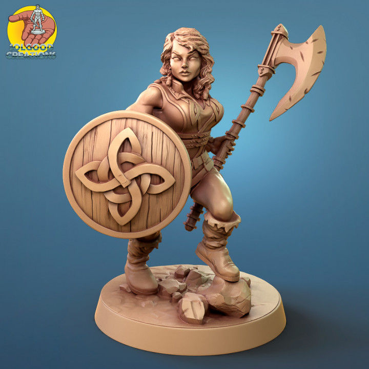 3D Printable Catriada Scarskin, Female Dwarf Shieldmaiden by SolGood Creations