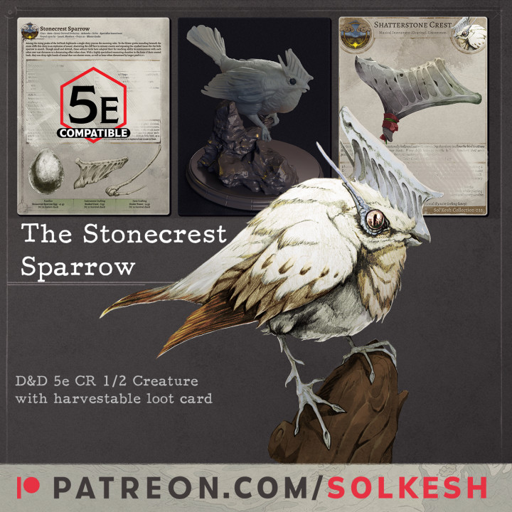 3D Printable Sol'kesh stonecrest sparrow + 5e statblock by Keith Kirby