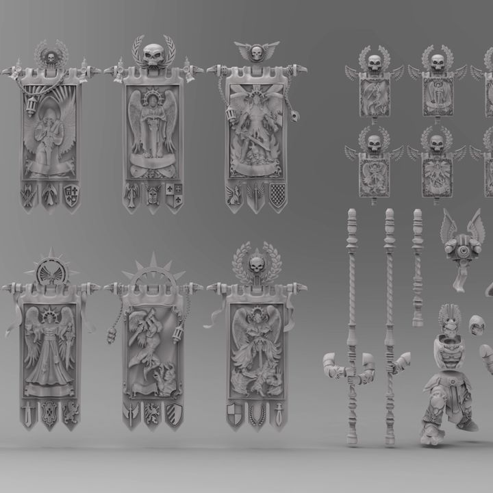 3D Printable Angelic War Banners (20) + Standard Bearer by Atlan Forge