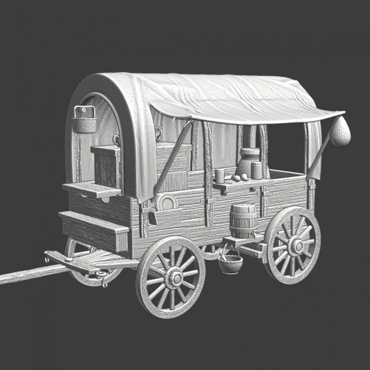 3D Printable Medieval wagon shop - food and drinks to go by Northern Crusades Miniatures