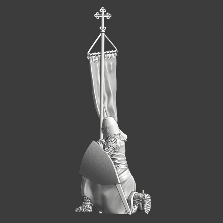 3D Printable Medieval Knight kneeling with crusader banner by Northern ...