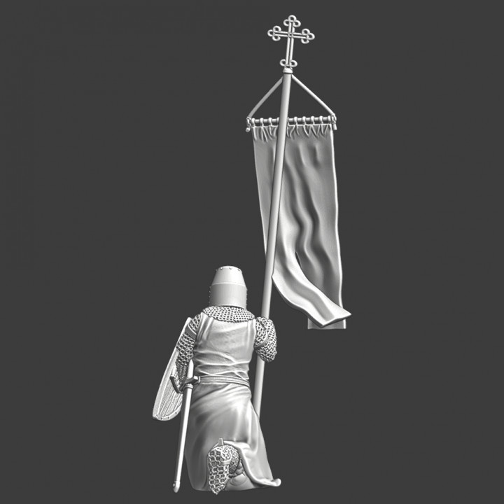 3d Printable Medieval Knight Kneeling With Crusader Banner By Northern