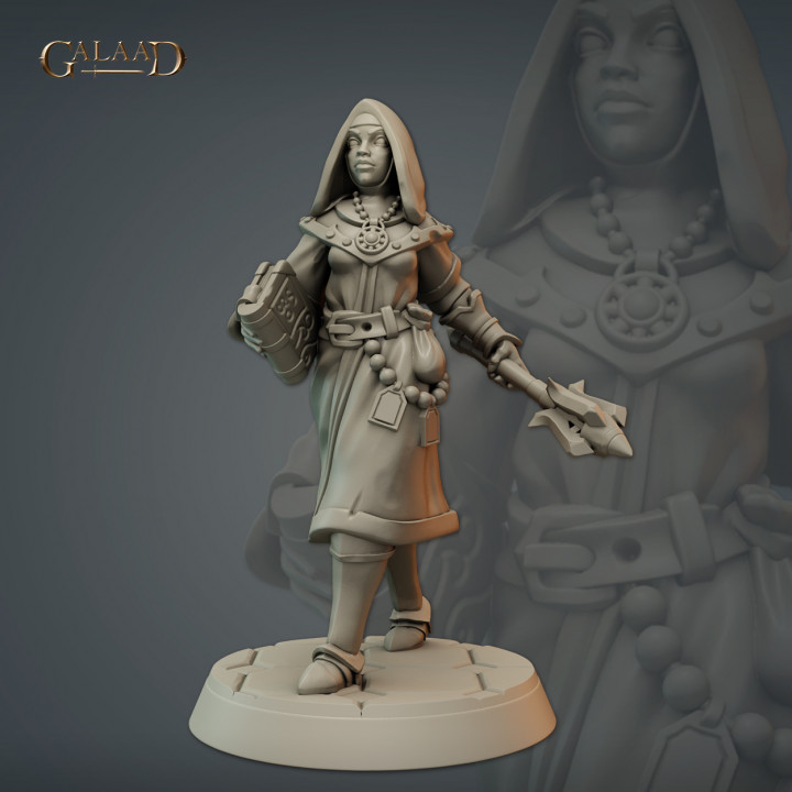 3D Printable Female battle priest book by Galaad Miniatures