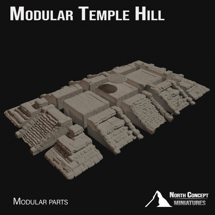 3D Printable Modular Temple Hill - Terrain by North Concept Miniatures