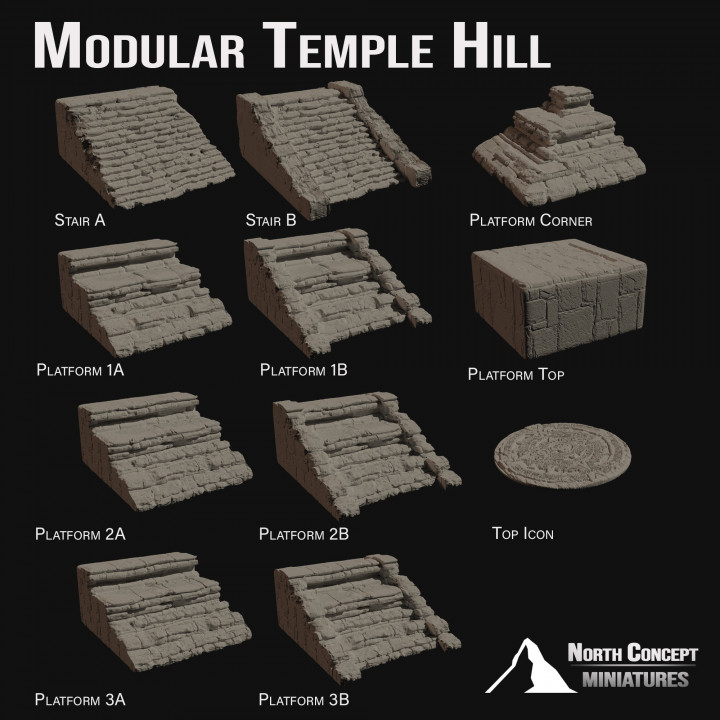 3D Printable Modular Temple Hill - Terrain by North Concept Miniatures