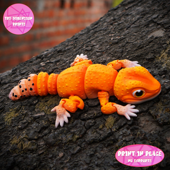 3D Printable PRINT IN PLACE CUTE FLEXI LEOPARD GECKO by TriDimensionPrints