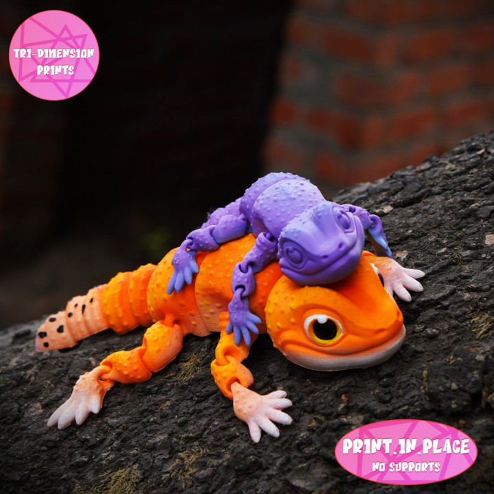 3D Printable PRINT IN PLACE CUTE FLEXI LEOPARD GECKO by TriDimensionPrints