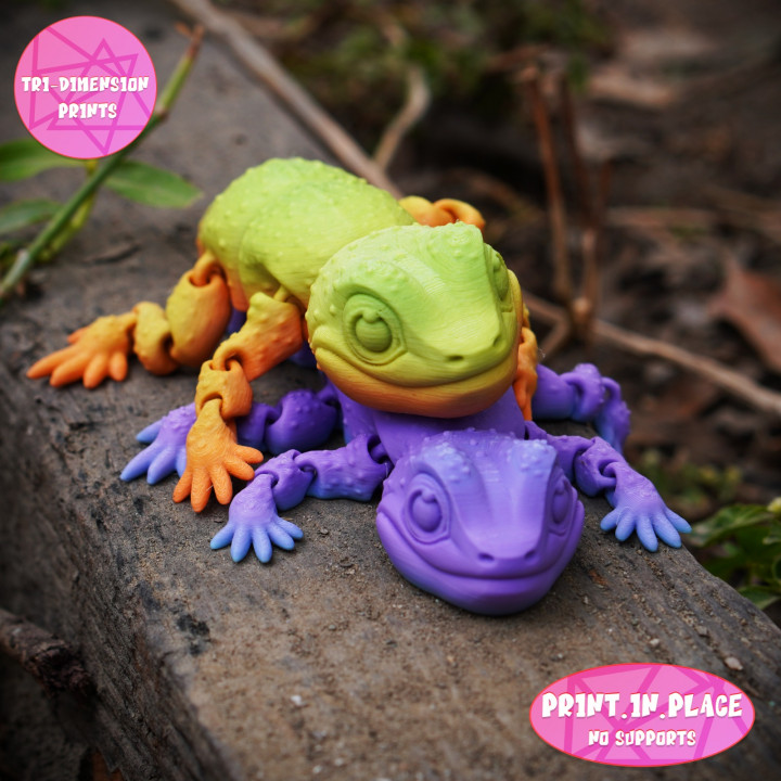 3D Printable PRINT IN PLACE CUTE FLEXI LEOPARD GECKO by TriDimensionPrints