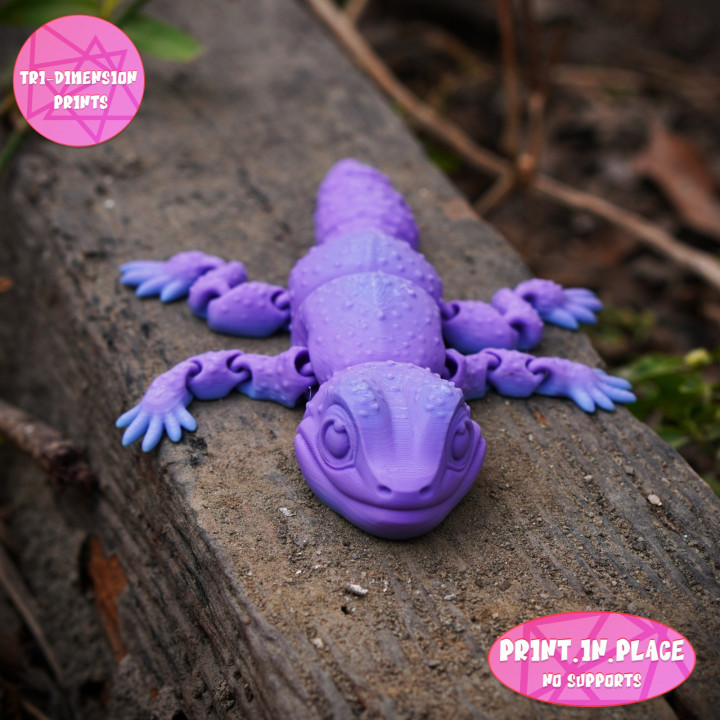 3D Printable PRINT IN PLACE CUTE FLEXI LEOPARD GECKO by TriDimensionPrints