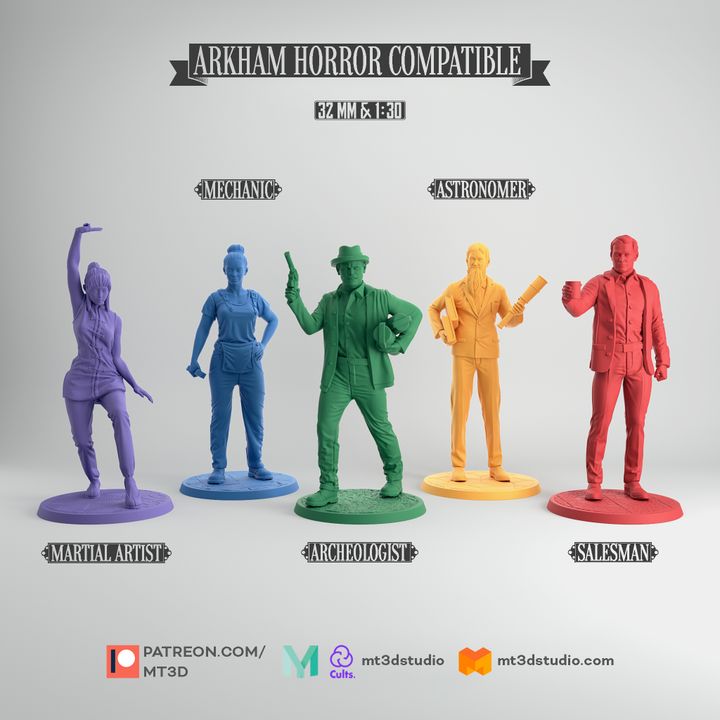 3D Printable Investigator Pack 08 - Arkham Horror compatible by MT3D Studio