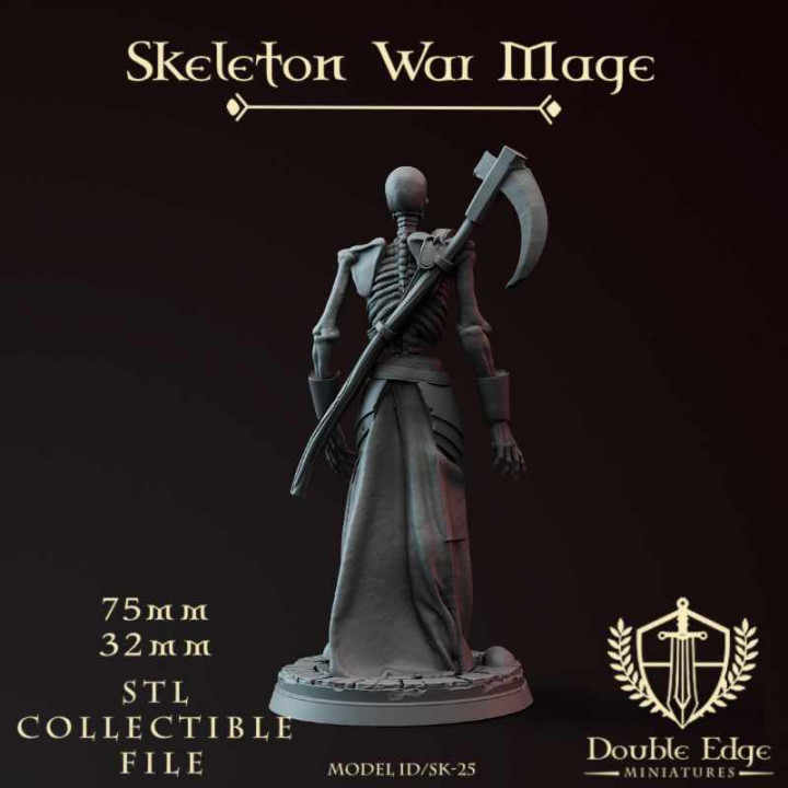 3D Printable Skeleton War Mage by Double Edge Miniatures