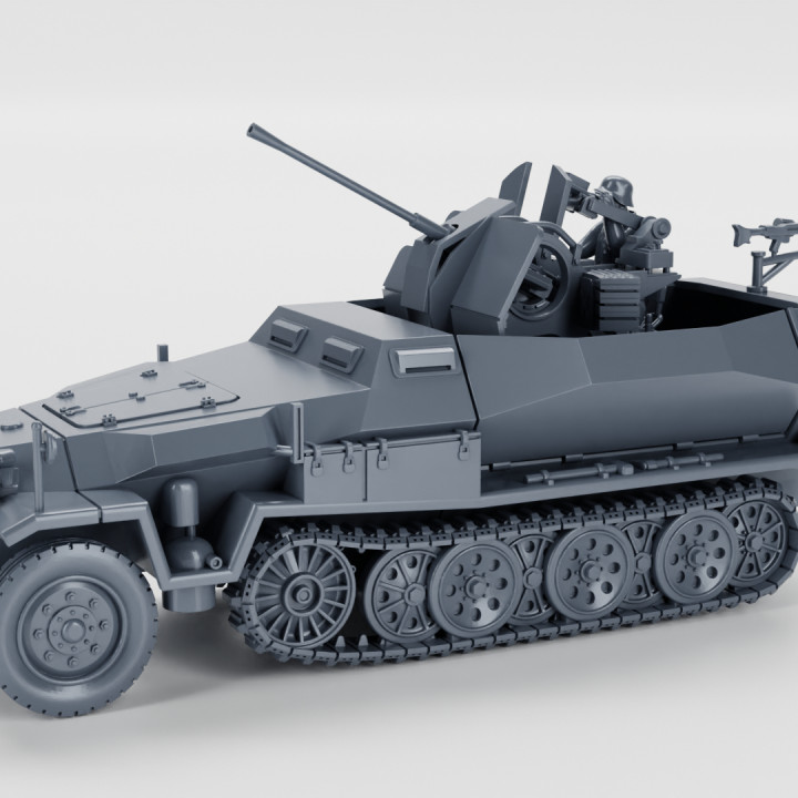 3D Printable Half-track Sd.Kfz.251/17 Ausf.C with 2cm Flak 38 + Crewmen (Germany, WW2) by Wargame3d