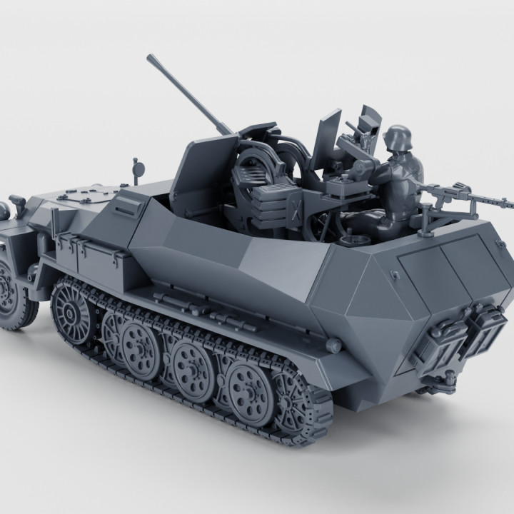 3D Printable Half-track Sd.Kfz.251/17 Ausf.C with 2cm Flak 38 + Crewmen ...