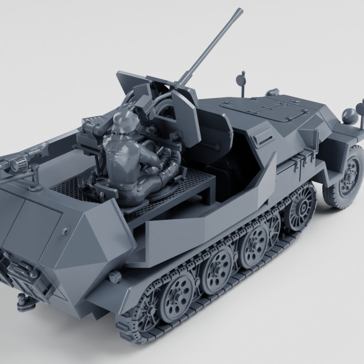 3D Printable Half-track Sd.Kfz.251/17 Ausf.C with 2cm Flak 38 + Crewmen ...