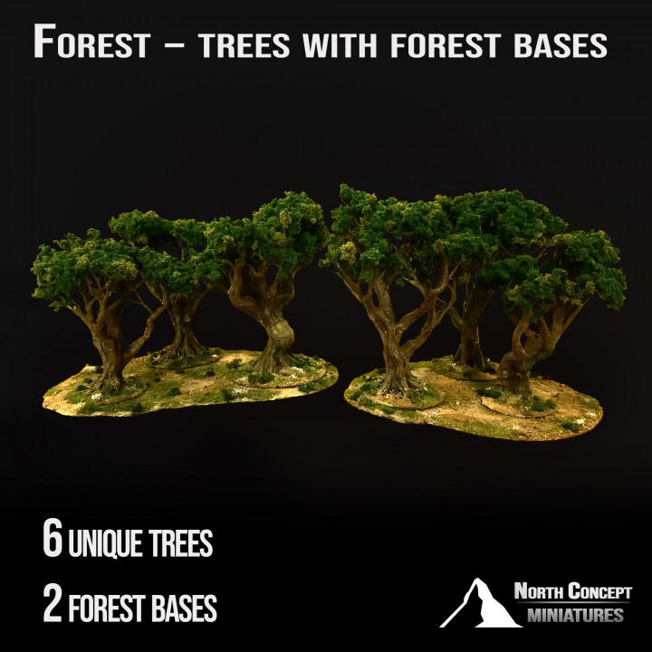 3D Printable Forest - Trees with forest bases - Terrain by North Concept Miniatures