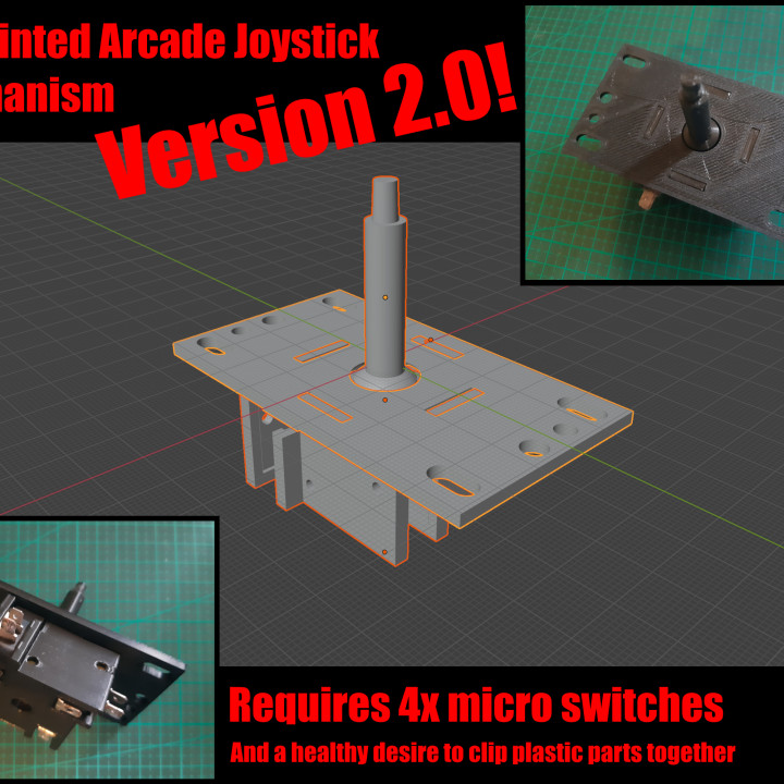 3D Printable Arcade Joystick Mechanism V2.0 - STL Version! by Adam Freeman