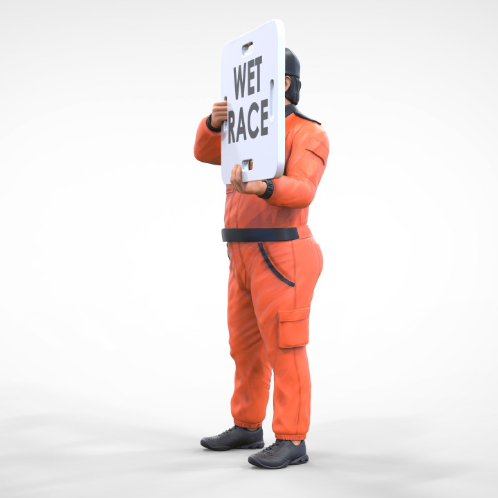 3D Printable N4 Race Marshal with sign by 3DP Miniatures