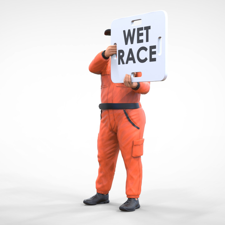 3D Printable N4 Race Marshal with sign by 3DP Miniatures