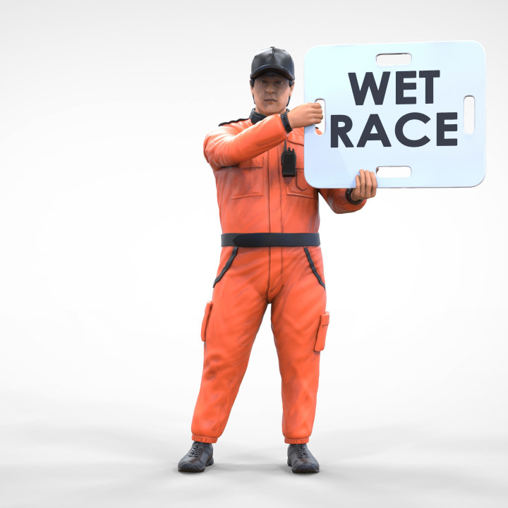 3D Printable N4 Race Marshal with sign by 3DP Miniatures