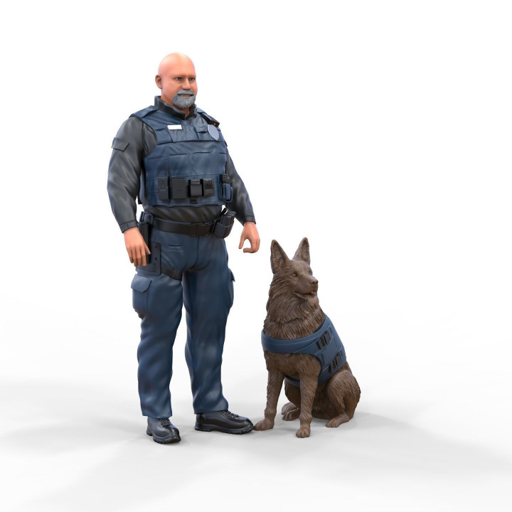 3D Printable K9 police officer with dog 3D print model by 3DP Miniatures