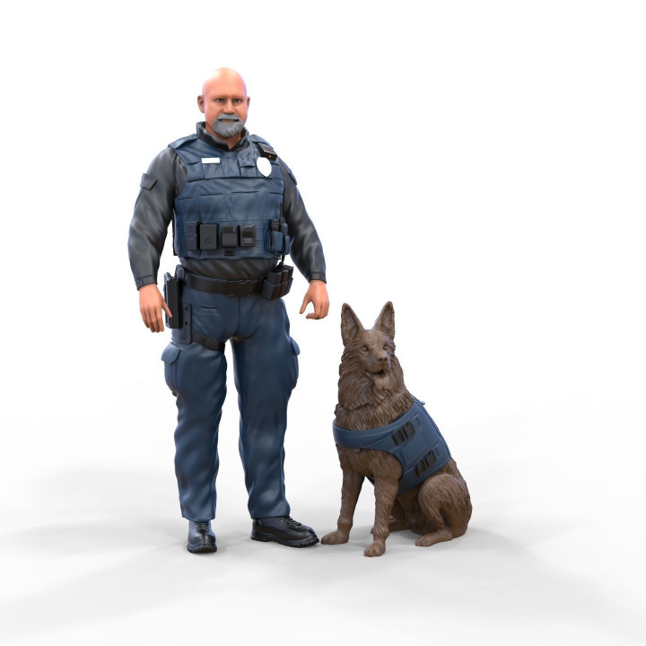 3D Printable K9 police officer with dog 3D print model by 3DP Miniatures