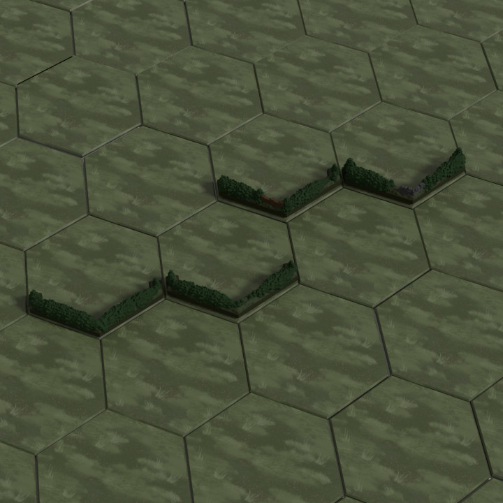 3D Printable Scenery Hex Edge Hedgerows by Andy at MeepleForge