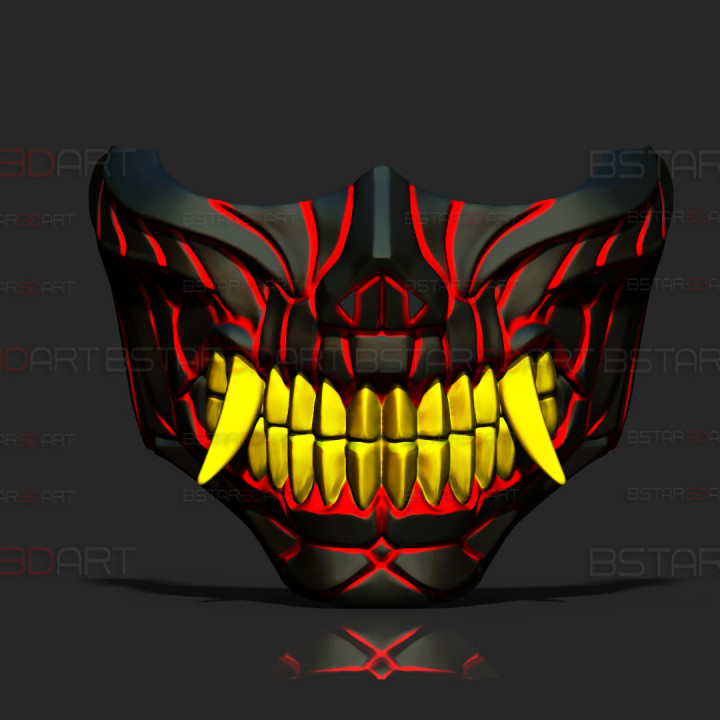 3D Printable Hannya Cyber Half Mask - Halloween Cosplay by 3DpropsDesigns