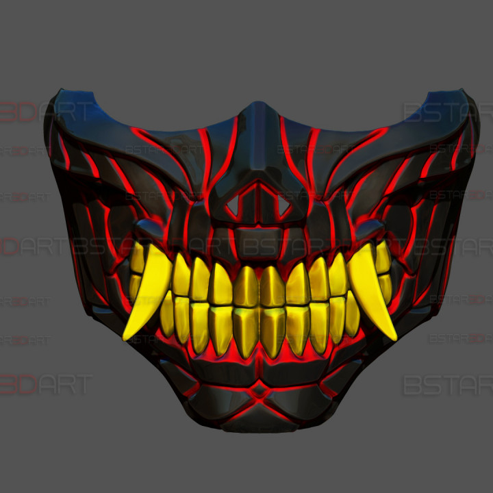 3D Printable Hannya Cyber Half Mask - Halloween Cosplay by 3DpropsDesigns