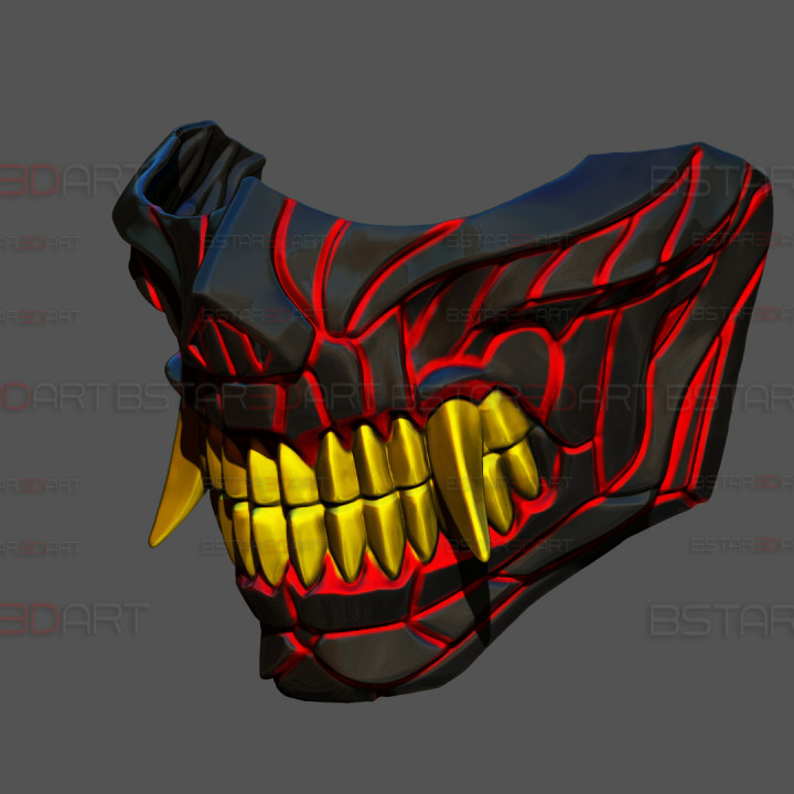 3D Printable Hannya Cyber Half Mask - Halloween Cosplay by 3DpropsDesigns
