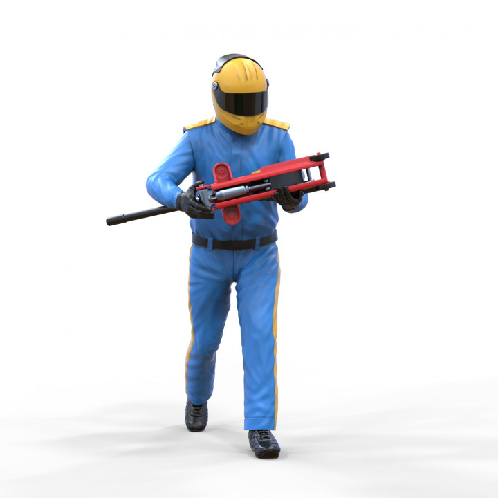 3D Printable N4 PIT CREW WITH CAR JACK by 3DP Miniatures