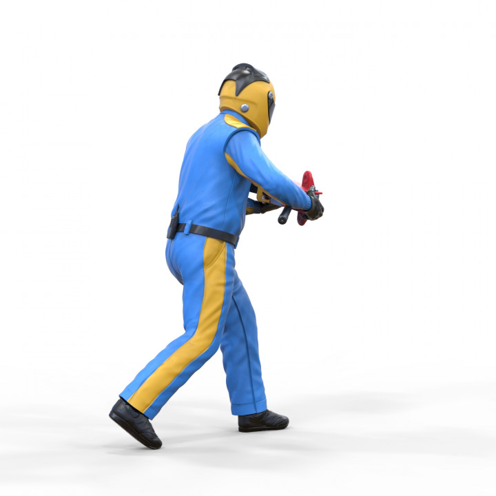 3D Printable N4 PIT CREW WITH CAR JACK by 3DP Miniatures