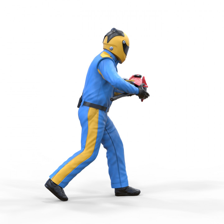 3D Printable N4 PIT CREW WITH CAR JACK by 3DP Miniatures