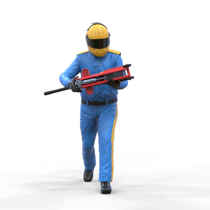 3D Printable N4 PIT CREW WITH CAR JACK by 3DP Miniatures