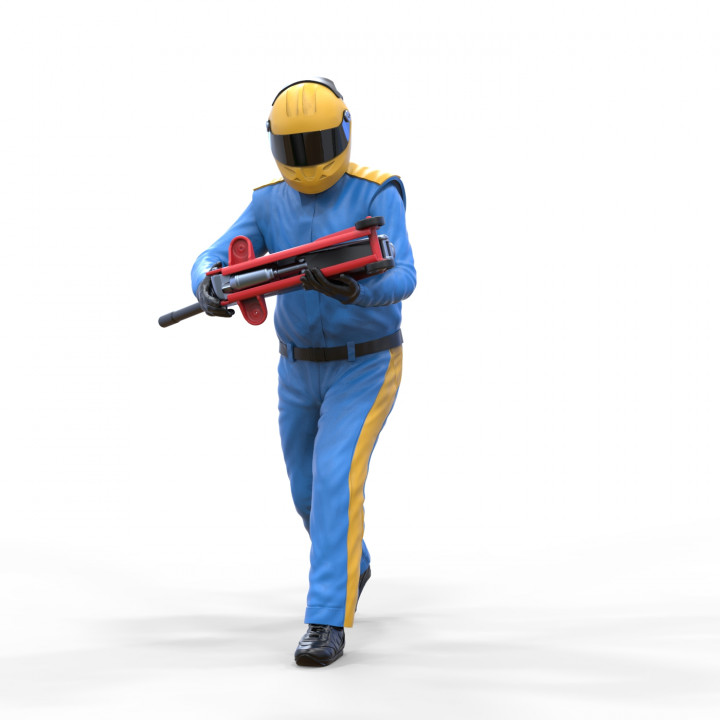 3D Printable N4 PIT CREW WITH CAR JACK by 3DP Miniatures