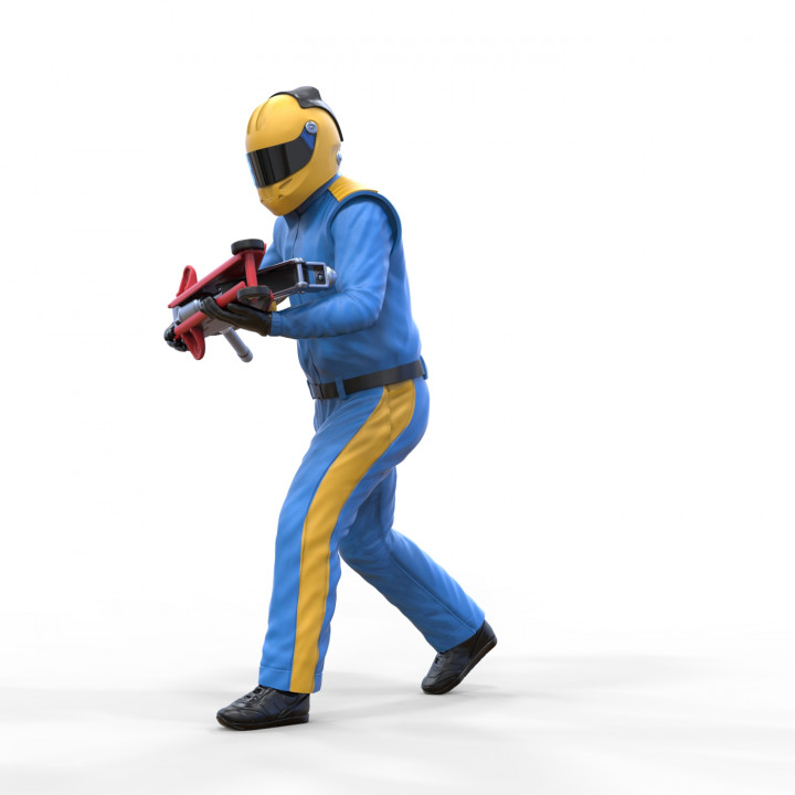 3D Printable N4 PIT CREW WITH CAR JACK by 3DP Miniatures