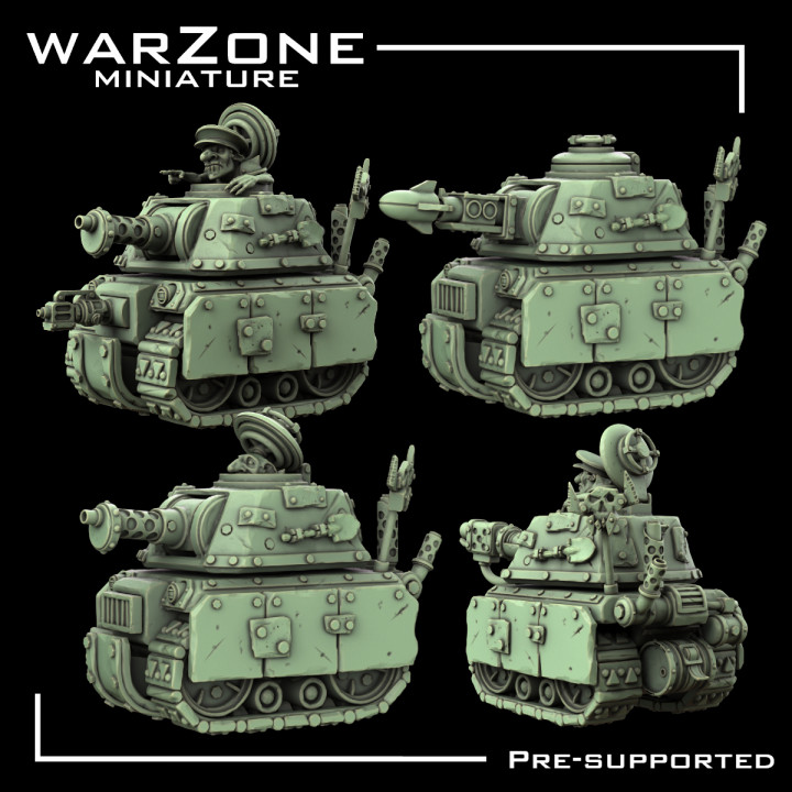 3D Printable Grot Scrapyard Tanks A by WarZone Miniature