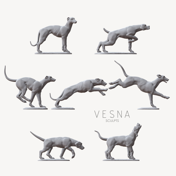 3D Printable DOGS PACK - MEDIEVAL HOUNDS by VESNA SCULPTS