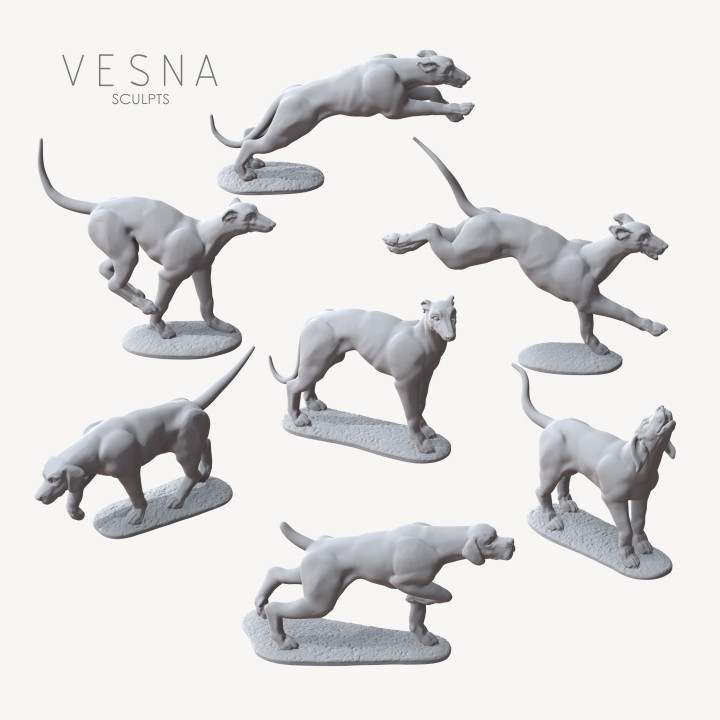 3D Printable DOGS PACK - MEDIEVAL HOUNDS by VESNA SCULPTS