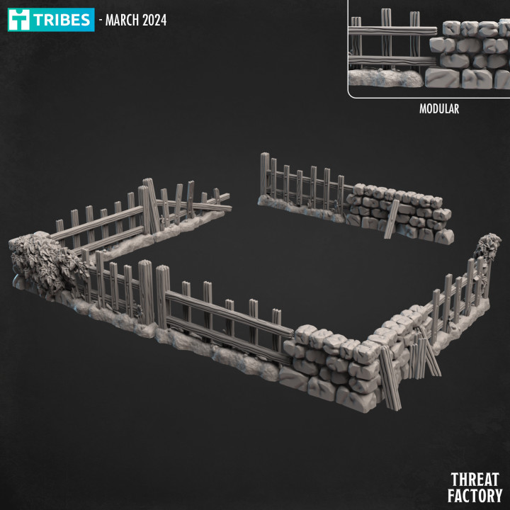 3D Printable Modular fences & low walls by Threat Factory
