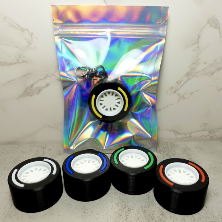 3D Printable F1 Style Tire Keychain by MysticMesh3D