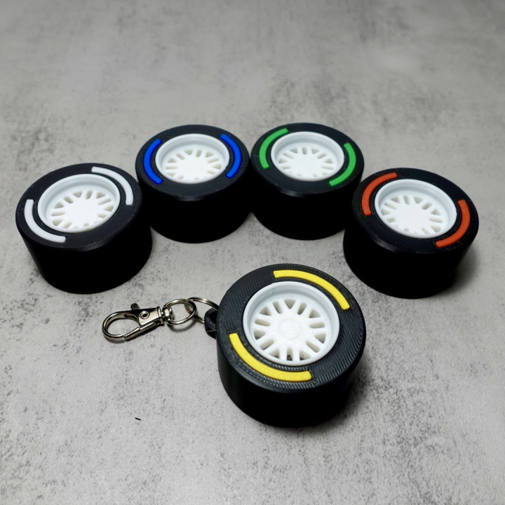 3D Printable F1 Style Tire Keychain by MysticMesh3D