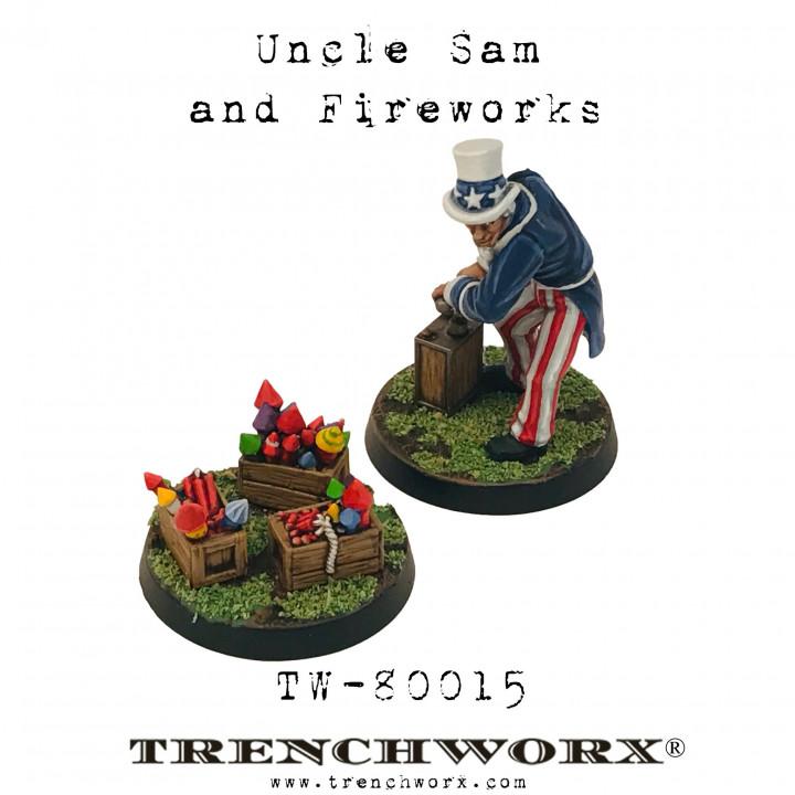 3D Printable Uncle Sam and Fireworks by Trenchworx LLC